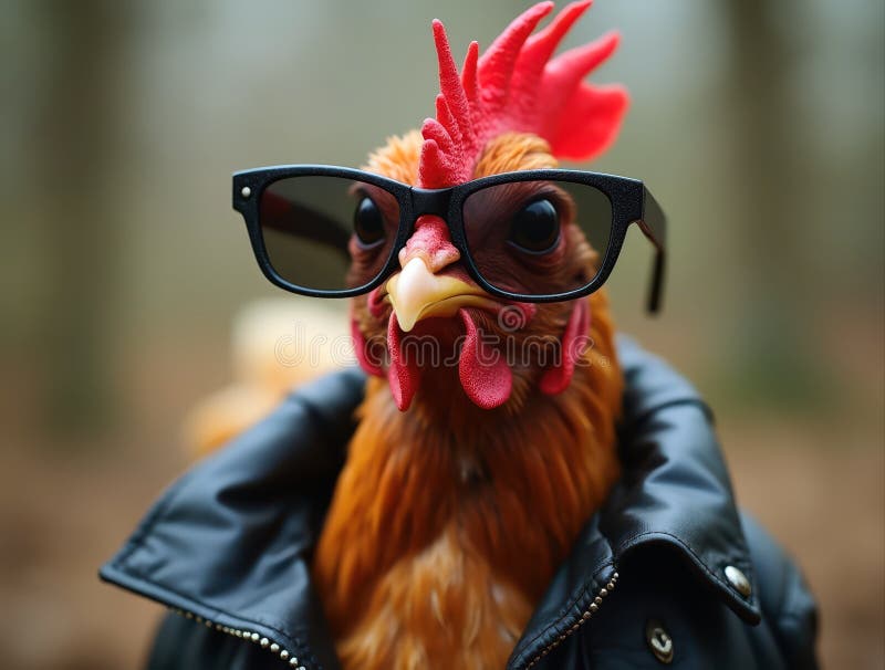 Cool Chicken Wearing Sunglasses and Leather Jacket: a Portrait Stock ...