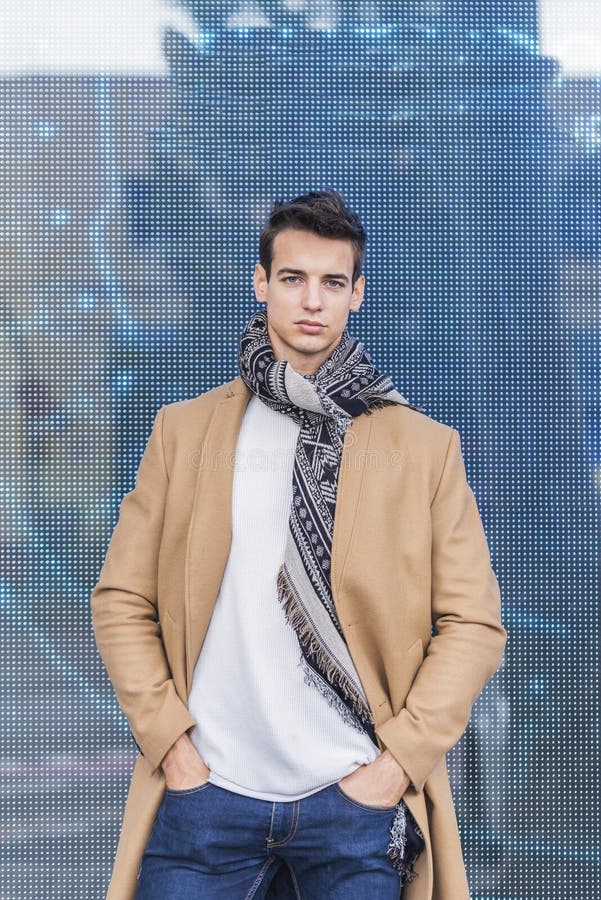 Portrait of Stylish Handsome Young Man with Coat Standing Outdoors and ...