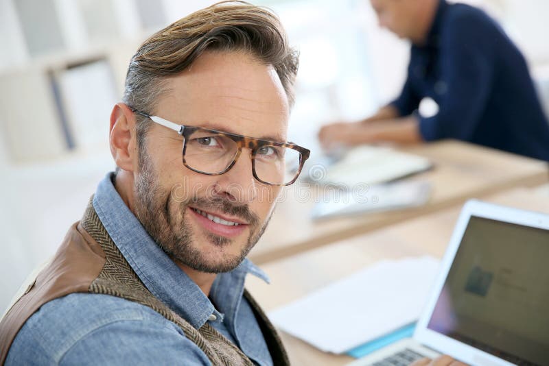 Portrait of Stylish Man on Laptop Stock Photo - Image of working ...