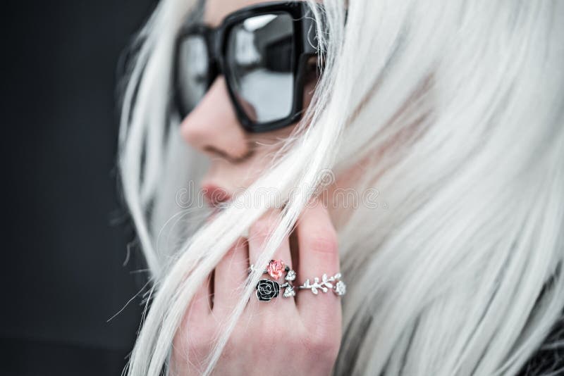 Portrait of Stylish Model with Rings Outside Stock Image - Image of ...