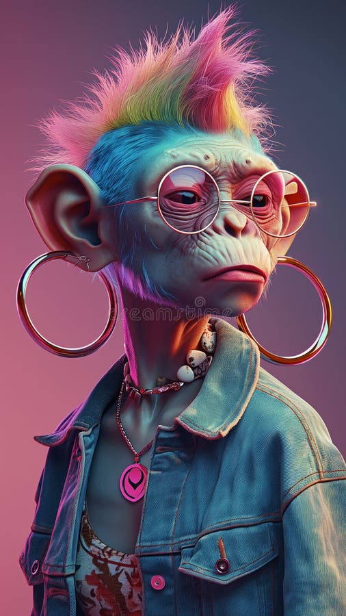 A Portrait of a Stylized Anthropomorphic Hyperrealistic Female Monkey ...