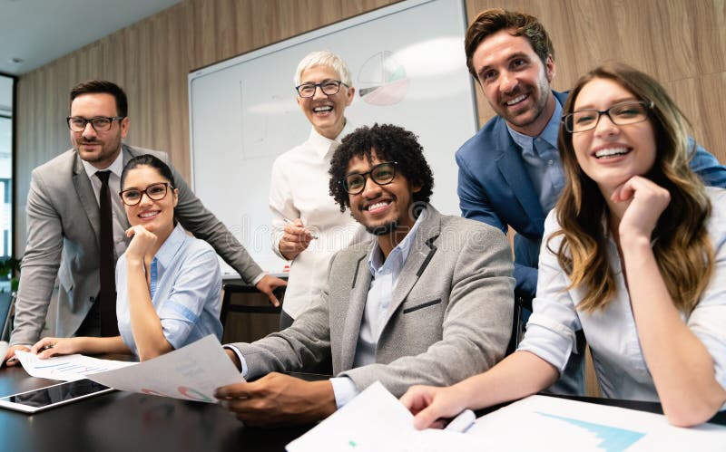 Portrait of Successful Business Team Working in Office Stock Photo ...