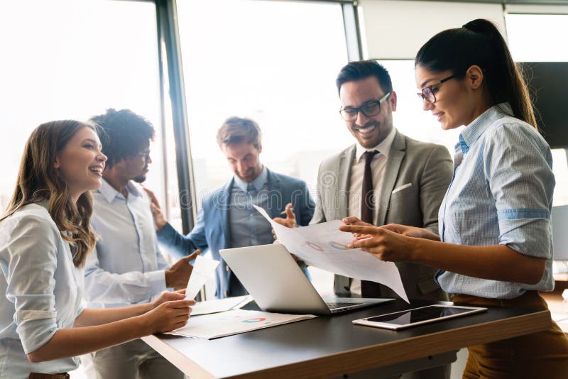Portrait of Successful Business Team Working in Office Stock Image ...