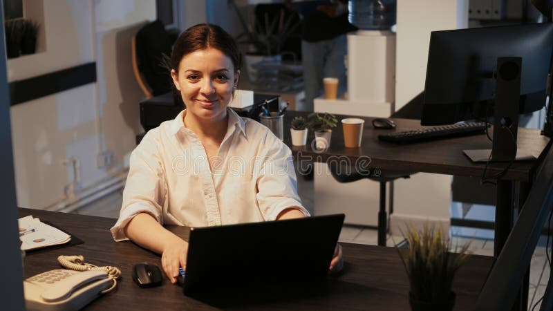 Portrait of Successful Confident Woman Doing Research Work on Laptop ...