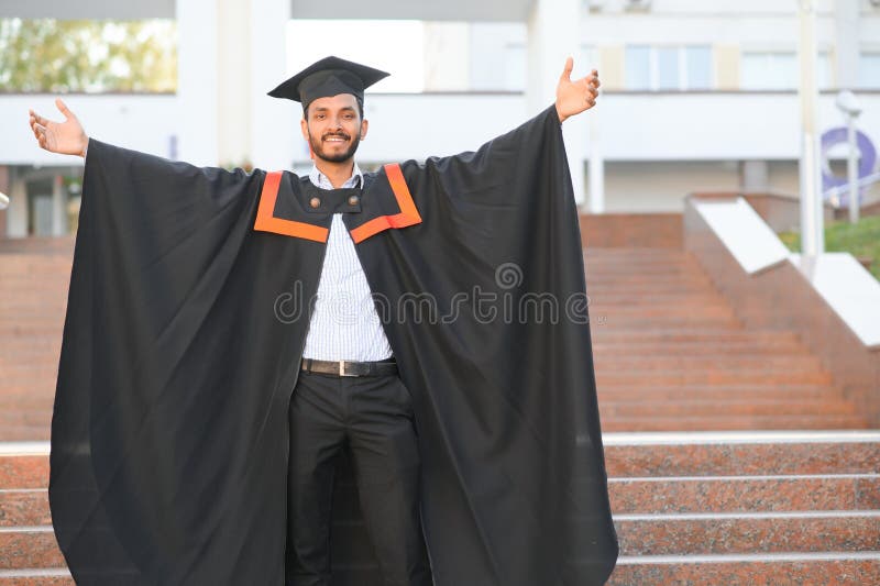 Portrait of Successful Indian Student in Graduation Gown. Stock Photo ...