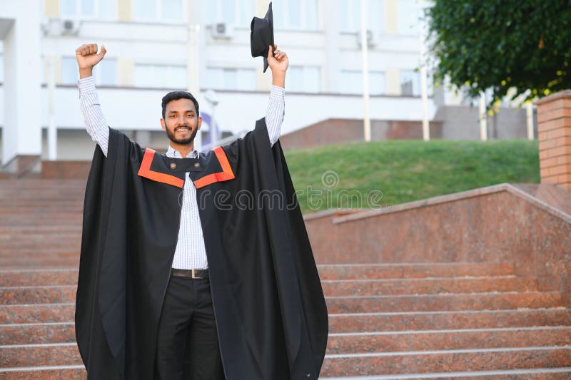 Portrait of Successful Indian Student in Graduation Gown. Stock Photo ...