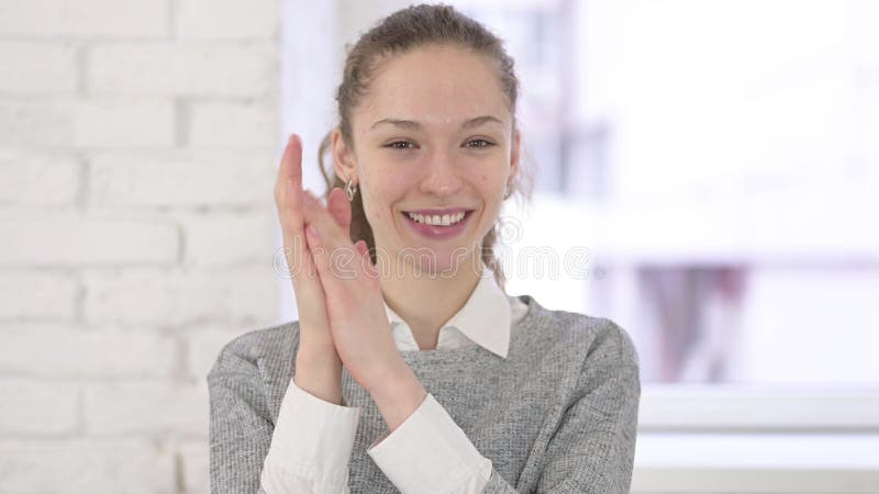 Portrait of Successful Young Latin Woman Clapping Stock Photo - Image ...
