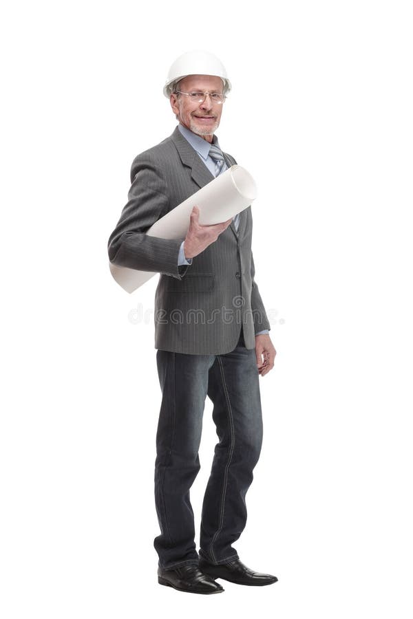 Portrait of Successfull Architect Wearing Hardhat and with Blueprint ... Portrait of Successfull Architect Wearing Hardhat and with Blueprint ...