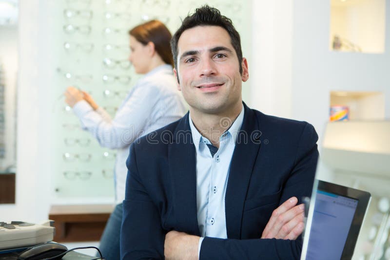 Portrait Suited Man in Opticians Stock Photo - Image of smile, glass ...