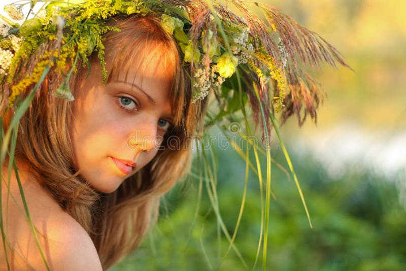 Portrait at Sunset: Beautiful Young Girl on Grass Stock Photo - Image ...