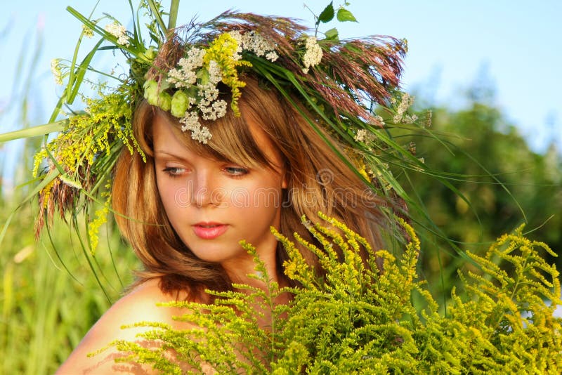 Portrait at Sunset: Beautiful Young Girl on Grass Stock Photo - Image ...