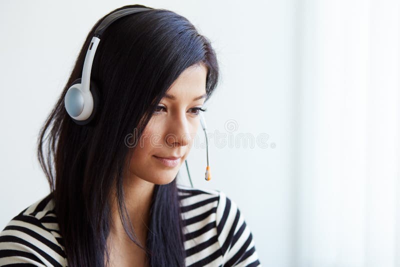 Portrait of Support Female Phone Operator Stock Image - Image of people ...