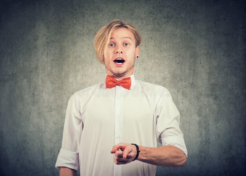 Portrait of a Surprised Man Pointing with Finger at Camera Stock Image ...