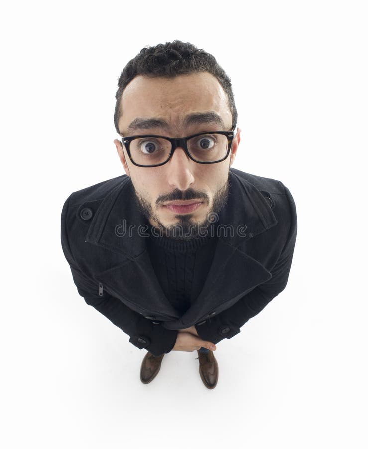 Wide Angle Portrait of Man from Above Stock Photo - Image of pockets ...