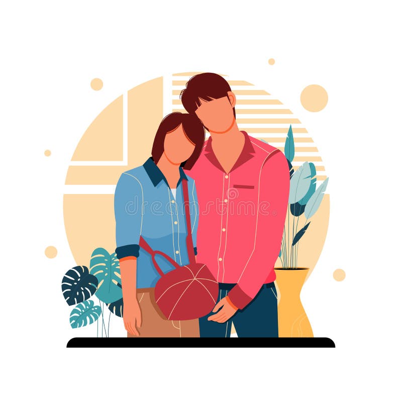 Portrait of Sweet Couple Character, Flat Design Concept, Vector ...