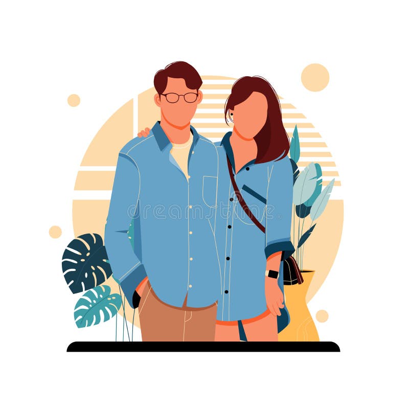 Portrait of Sweet Couple Character, Flat Design Concept, Vector ...