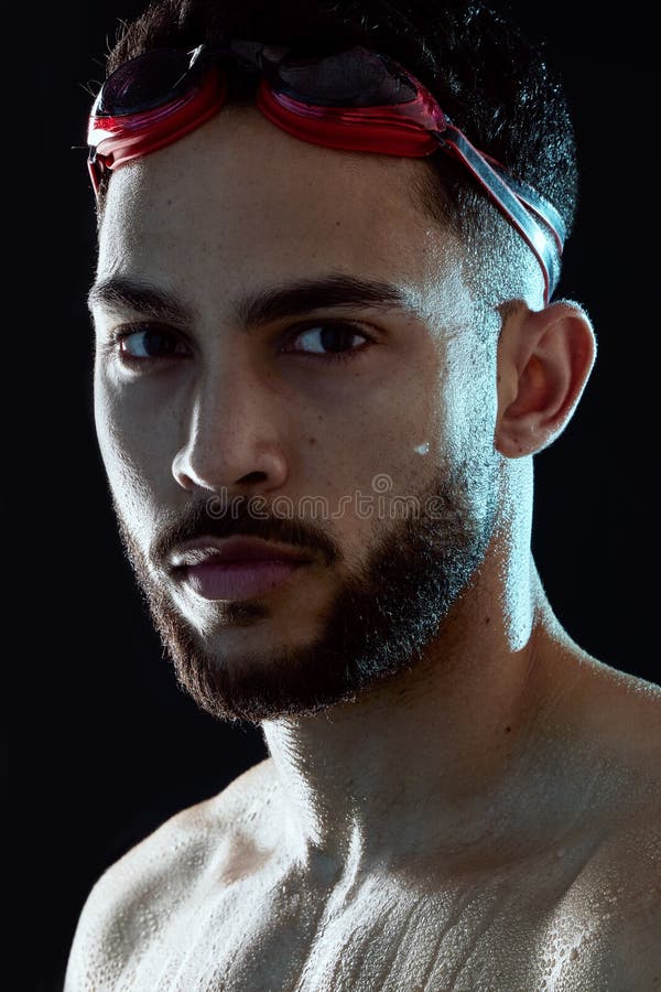 Portrait, Swimmer or Man Ready for Race Competition, Exercise or ...