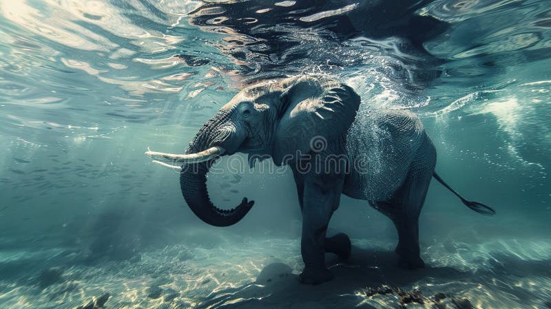 Portrait of Swimming Elephant Underwater. Generative Ai Stock ...