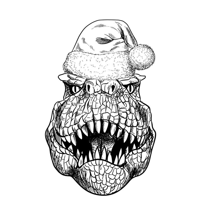 Portrait of T-Rex in Santa Hat, Ink Sketch 向量例证 - 插画 包括有 设计, 衣裳: 167138603
