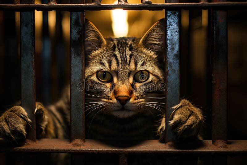 Portrait of a Tabby Cat of a Criminal in Prison Behind Bars Stock ...
