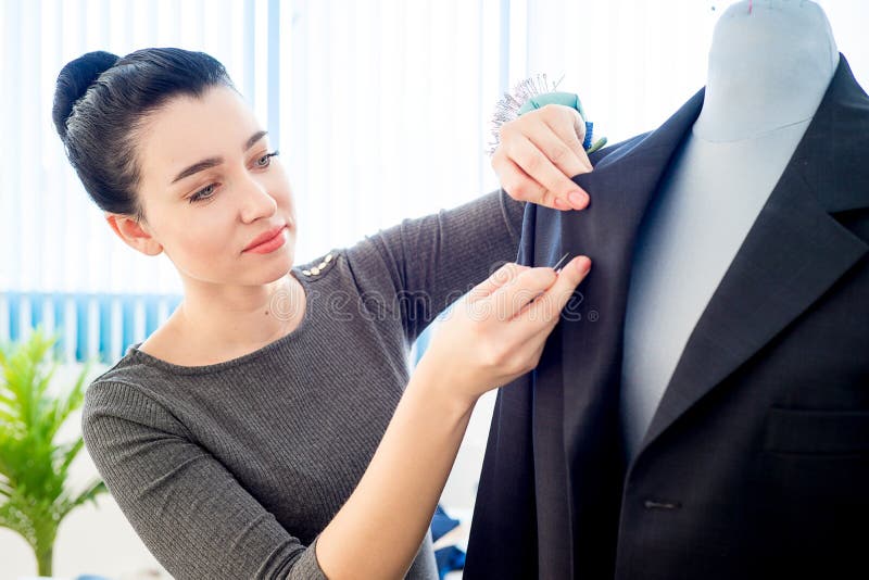 Portrait of a tailor stock image. Image of clothes, female - 89730569