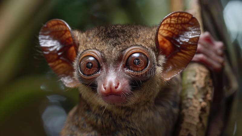 Portrait of Tarsius Bancanus Cute Face Leaning on a Tree Stock Photo ...