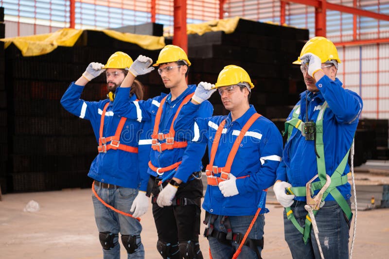 Portrait of a Team of Industrial Workers Standing Together Stock Photo ...