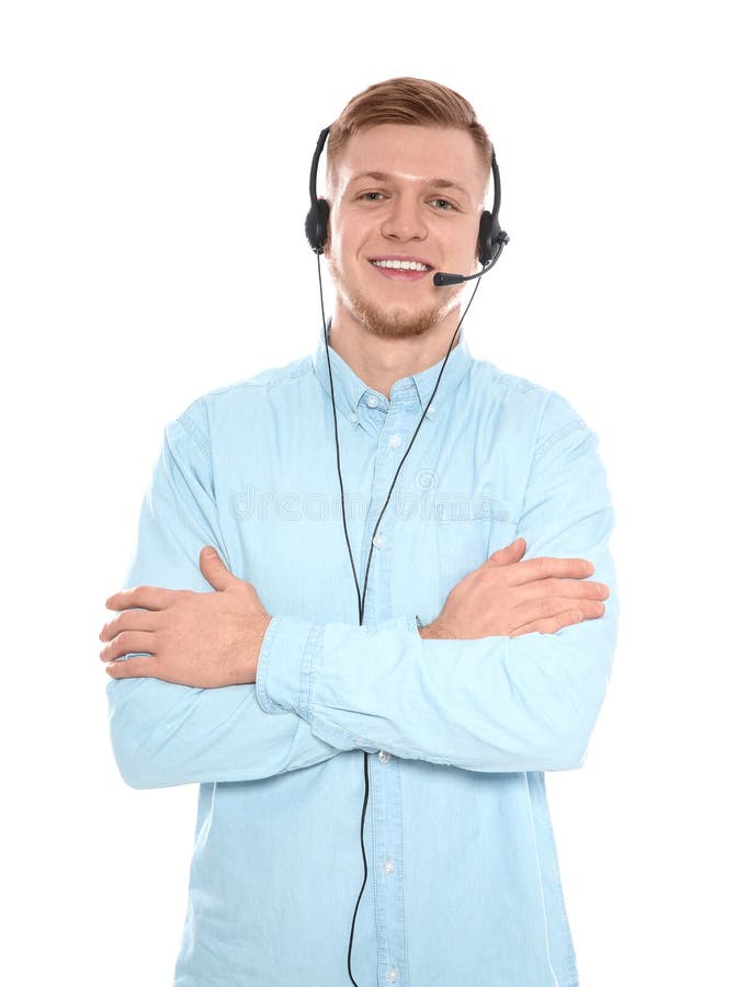 Portrait of Technical Support Operator with Headset on White Stock ...