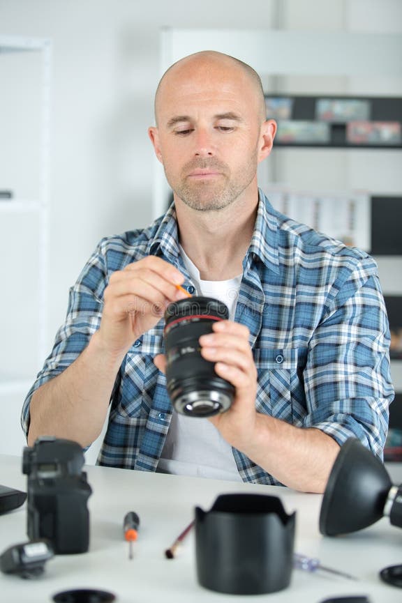 Portrait Technician Fixing Camera Stock Image - Image of inside ...