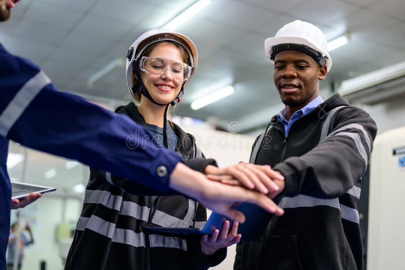 Portrait of Technicians Engineers Team Working at Industrial Factory ...