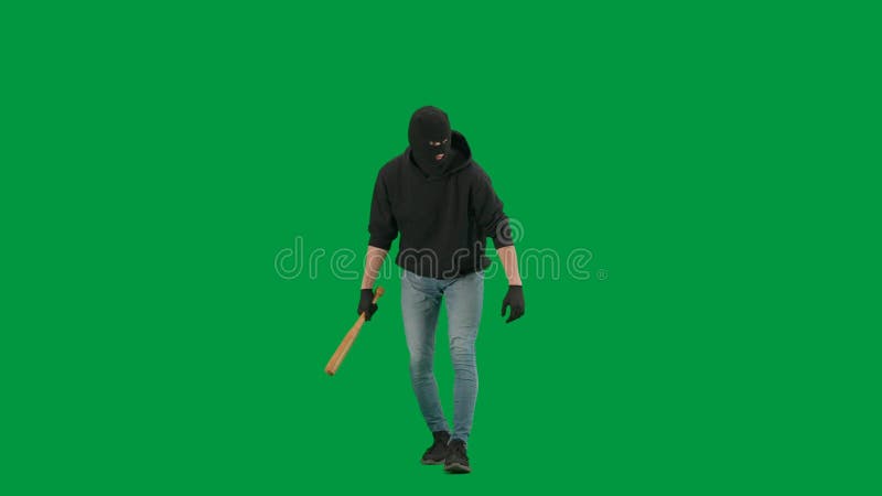 Portrait Of Thief On Chroma Key Green Screen Background Man Robber In