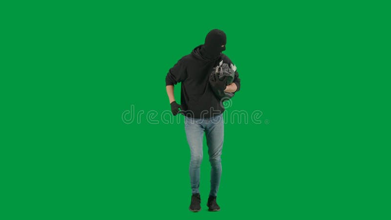 Portrait Of Thief On Chroma Key Green Screen Background Man Robber