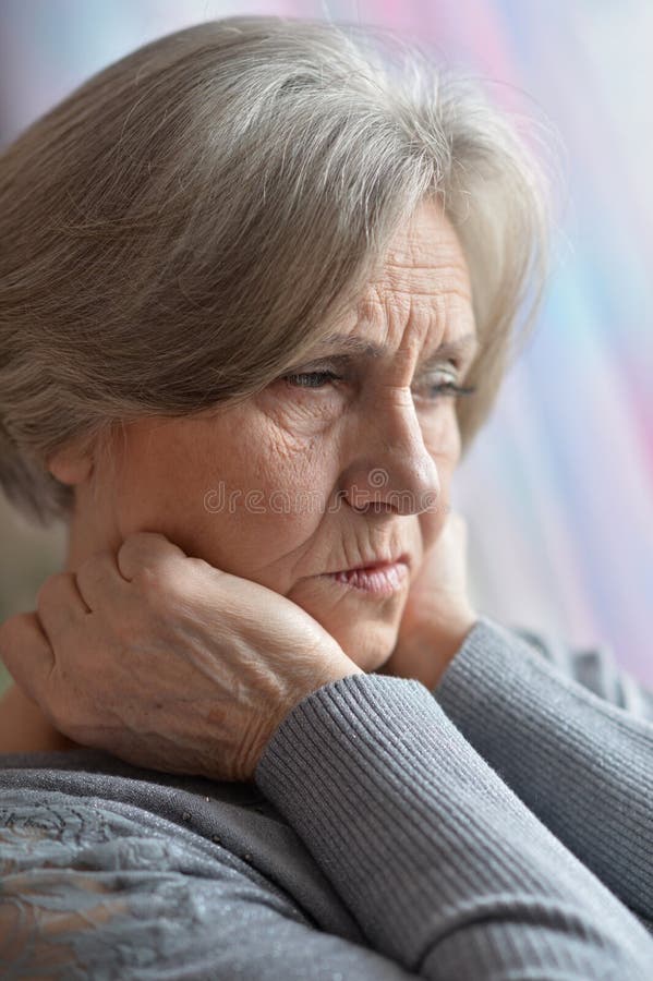 Portrait of Thinking Elderly Woman Stock Image - Image of caucasian ...