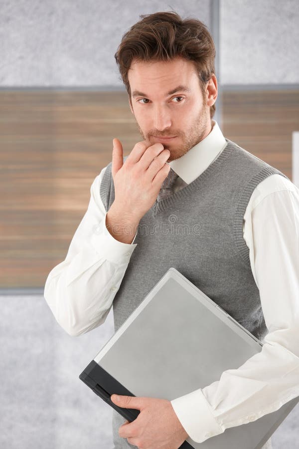 Portrait of thinking man stock photo. Image of hallway - 28432626