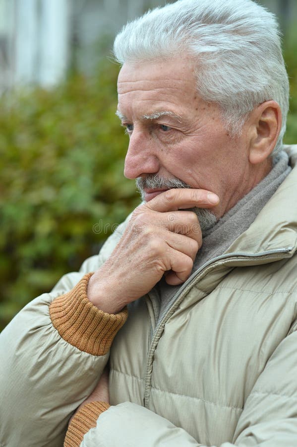 Portrait of Thinking Senior Man on White Background Stock Image - Image ...