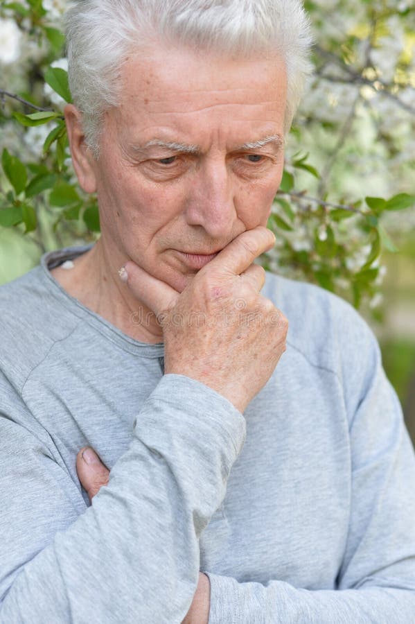 Portrait of Thinking Senior Man in Park Stock Image - Image of thinking ...
