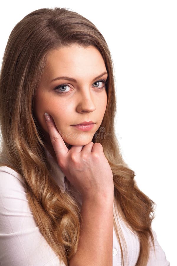 Portrait of a Thinking Woman Stock Photo - Image of casual, cute: 19922896