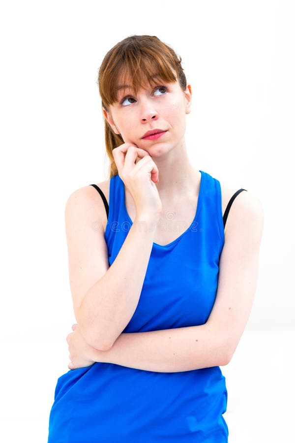 Thinking woman looking up stock image. Image of caucasian - 29877187