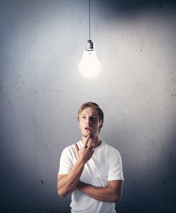 Portrait on Thinking Young Man Looking at Light Stock Photo - Image of ...