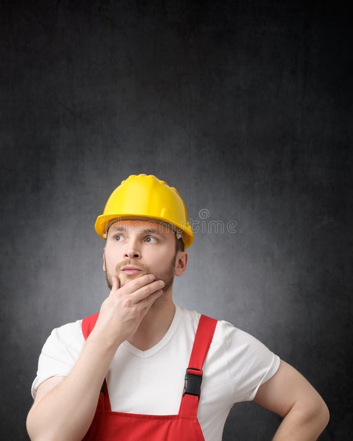 Portrait of a Thoughtful Construction Worker Stock Image - Image of ...