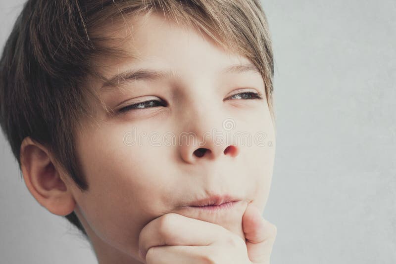 Portrait of Thoughtful and Cunning Boy Stock Photo - Image of ...