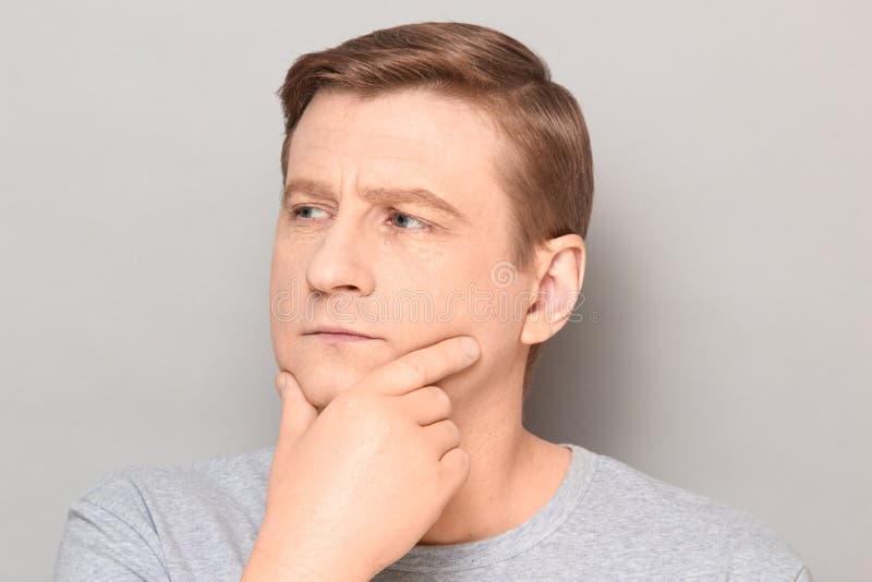 Portrait of Thoughtful Focused Man with Serious Expression on Face ...