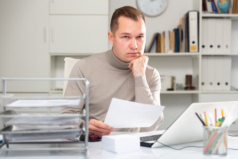 Portrait of Thoughtful Man Office Worker Stock Photo - Image of ...