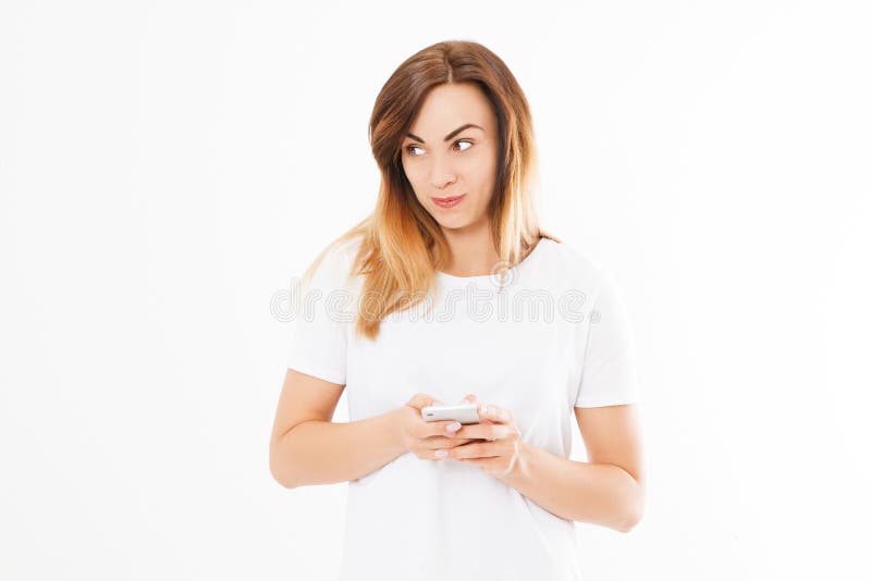 Portrait Of A Thoughtful Young Asian Woman Holding Mobile Phone Stock