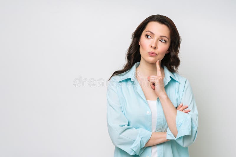 Portrait of a Thoughtful Young Woman Solving a Difficult Problem Stock ...