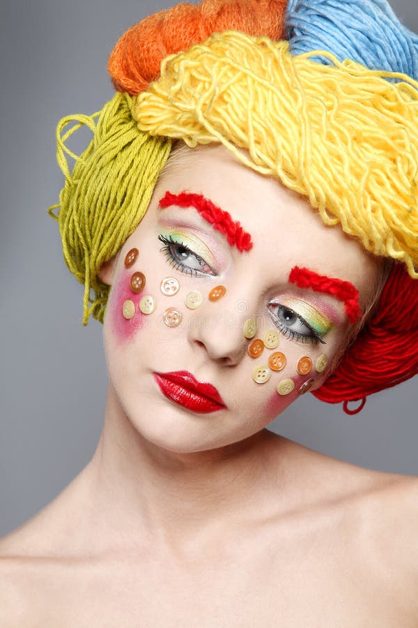 Portrait with Threads and Buttons Stock Photo - Image of cosmetics ...