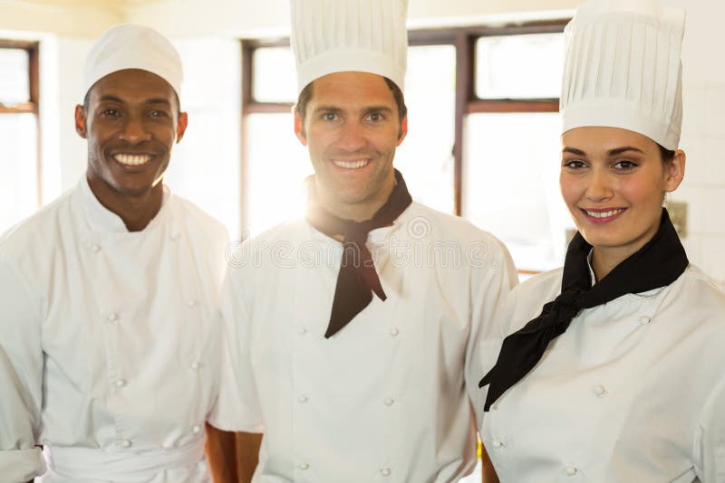 Portrait of Three Chefs in Commercial Kitchen Stock Image - Image of ...