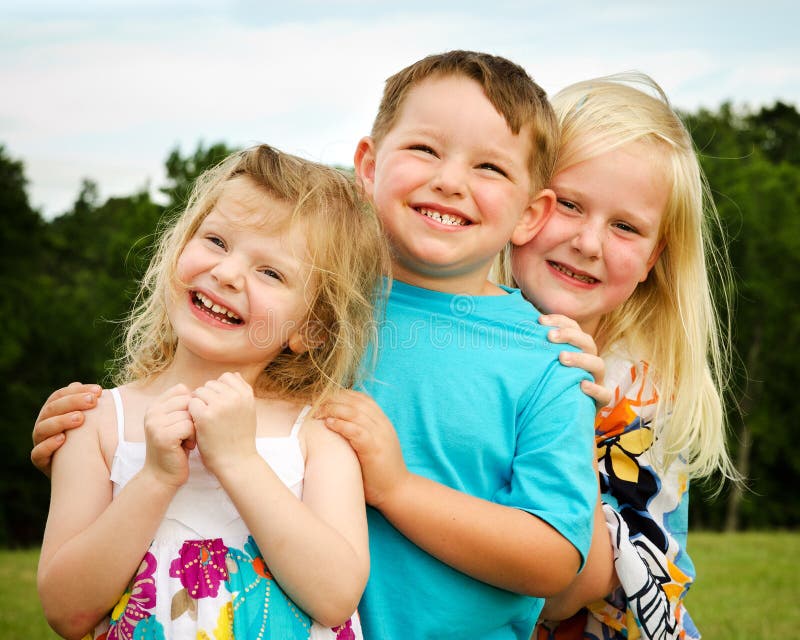 Portrait of Three Children Playing Stock Image - Image of little ...