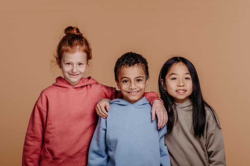 Portrait of Three Children, Studio Shoot. Concept of Diversity in ...