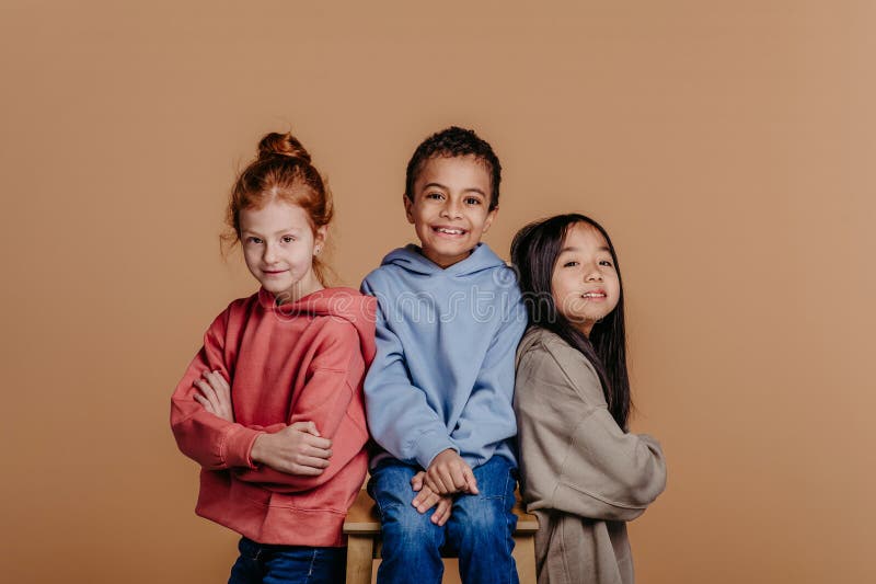 Portrait of Three Children, Studio Shoot. Concept of Diversity in ...